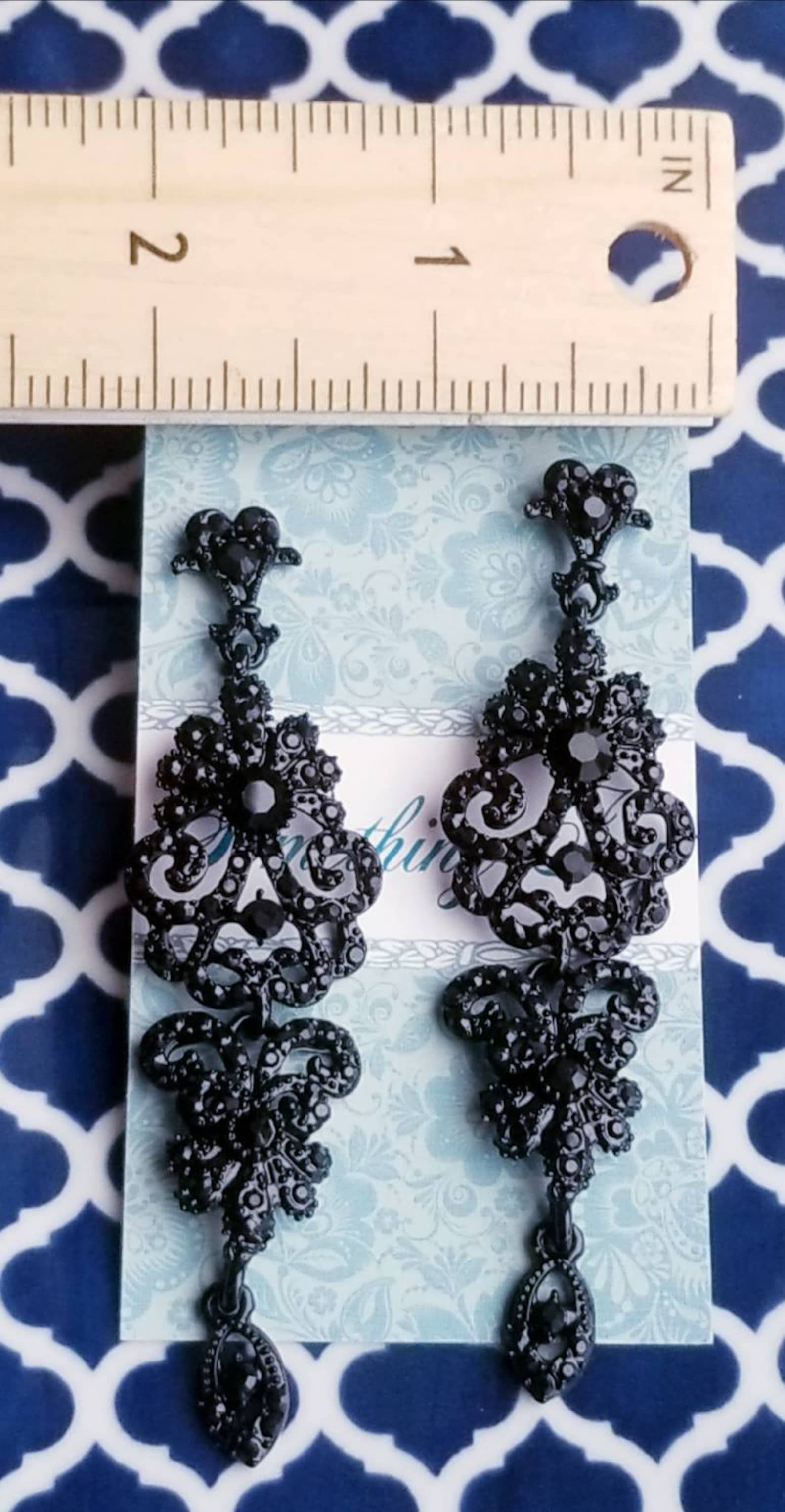 3 Black Drop Earrings Black Chandelier Earrings - Etsy