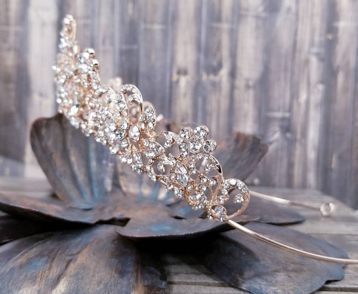 Ship Fast - 1.75" Rose Gold Tiara - Rose Gold Quince Tiara - Rose Gold ...