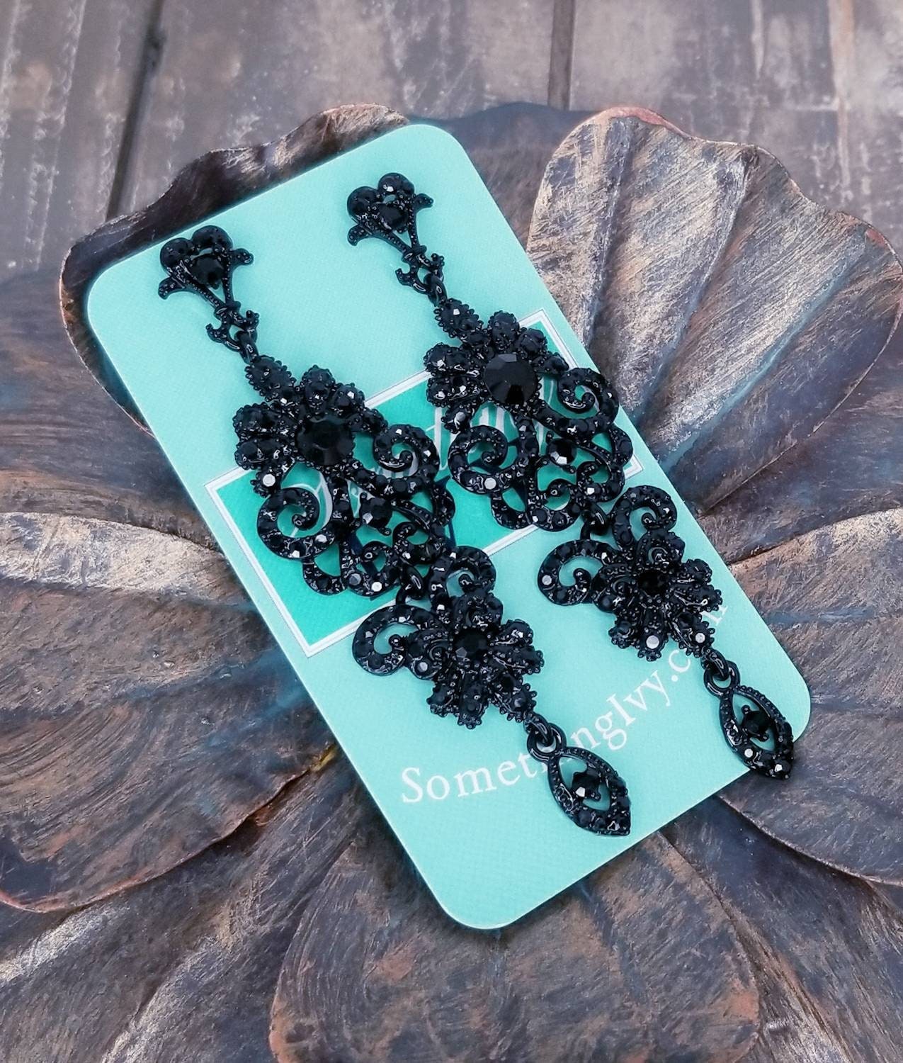 3 Black Drop Earrings Black Chandelier Earrings - Etsy