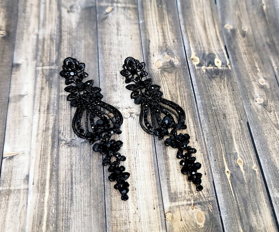 Fast Ship - 3" - Black Drop Earrings - Black Chandelier Earrings ...