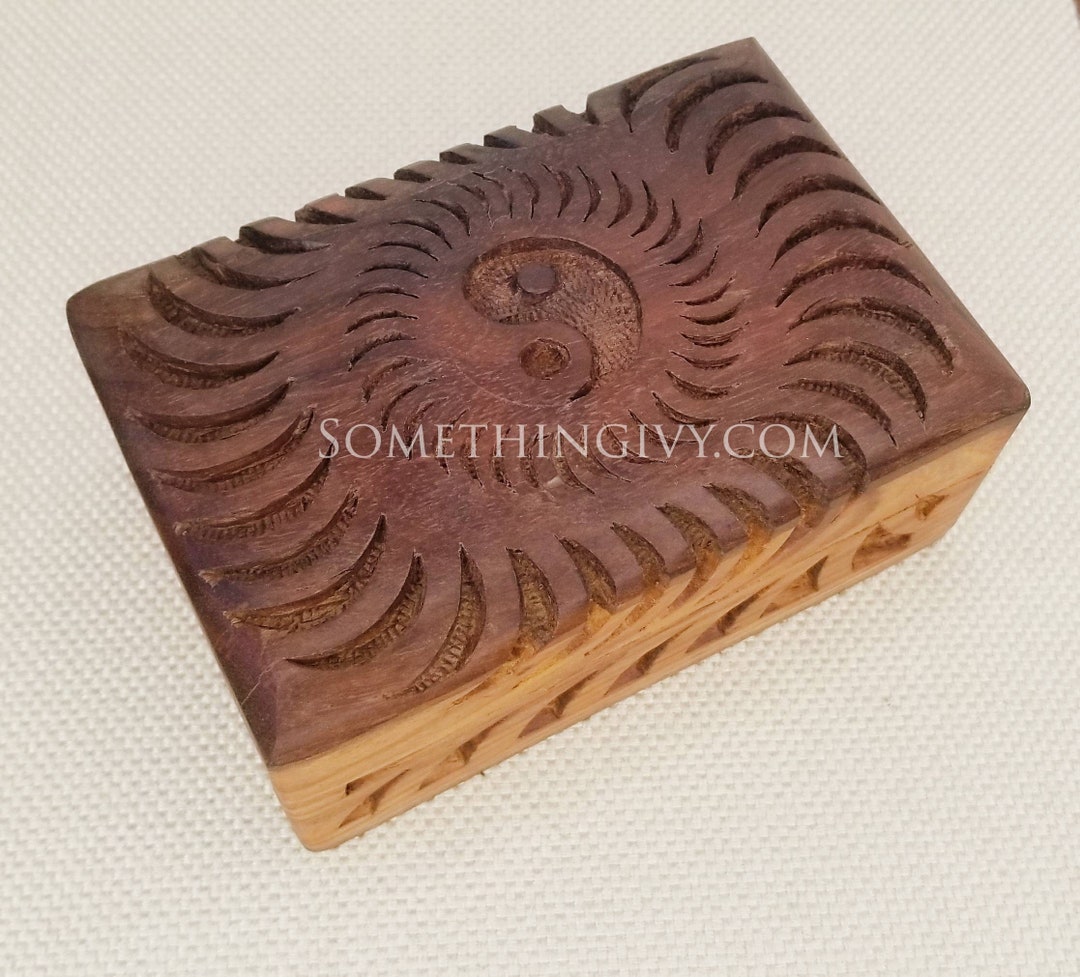Ying and Yang Carved Wooden Box - Ying and Yang Gift Box - Carved Wood ...