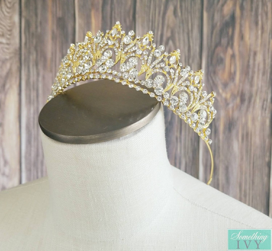 2" Gold Tiara, Gold Crystal Tiara, Gold Headband, Gold Tiaras, Gold ...
