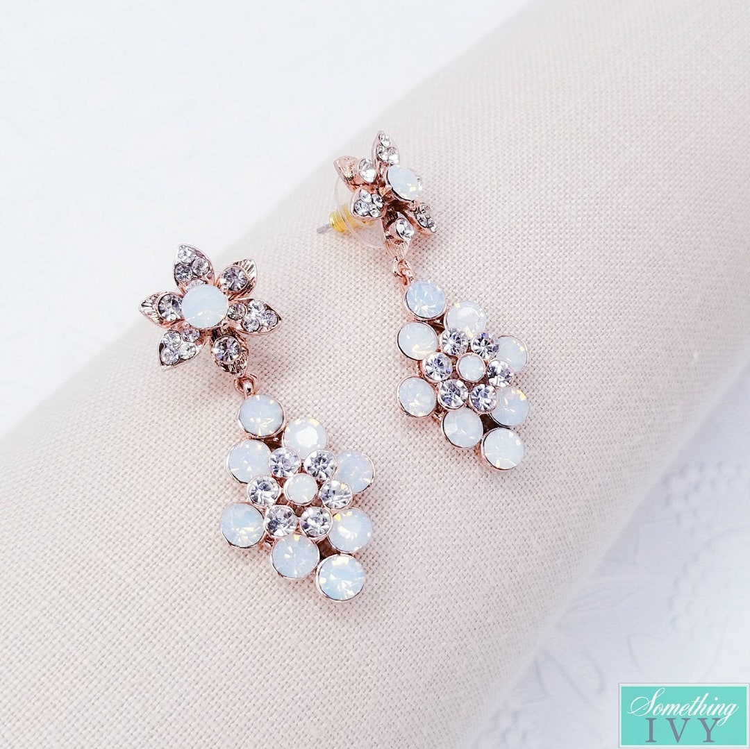 2" - Opal Rose Gold Drop Earrings - Rose Gold Opal Earrings - Rose Gold ...