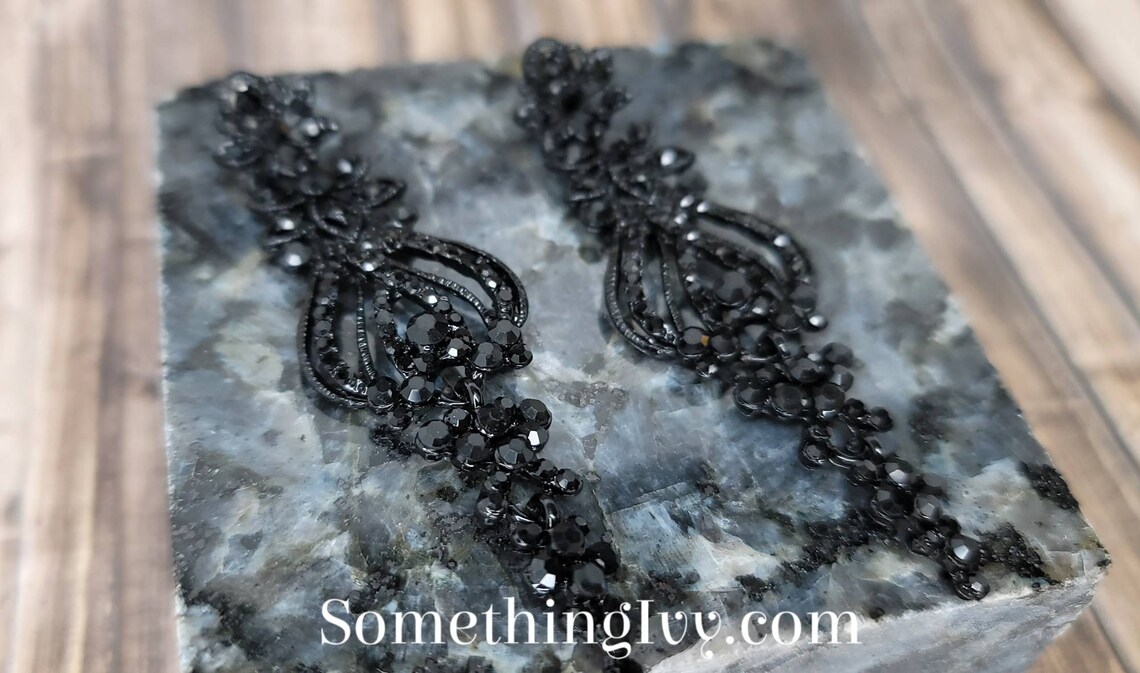 Fast Ship - 3" - Black Drop Earrings - Black Chandelier Earrings ...