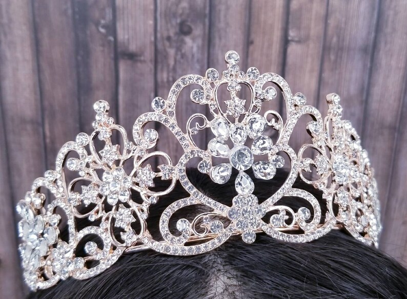 Ship Fast -2.5" - Light Rose Gold Tiara - Rose Gold Crown With Crystals ...