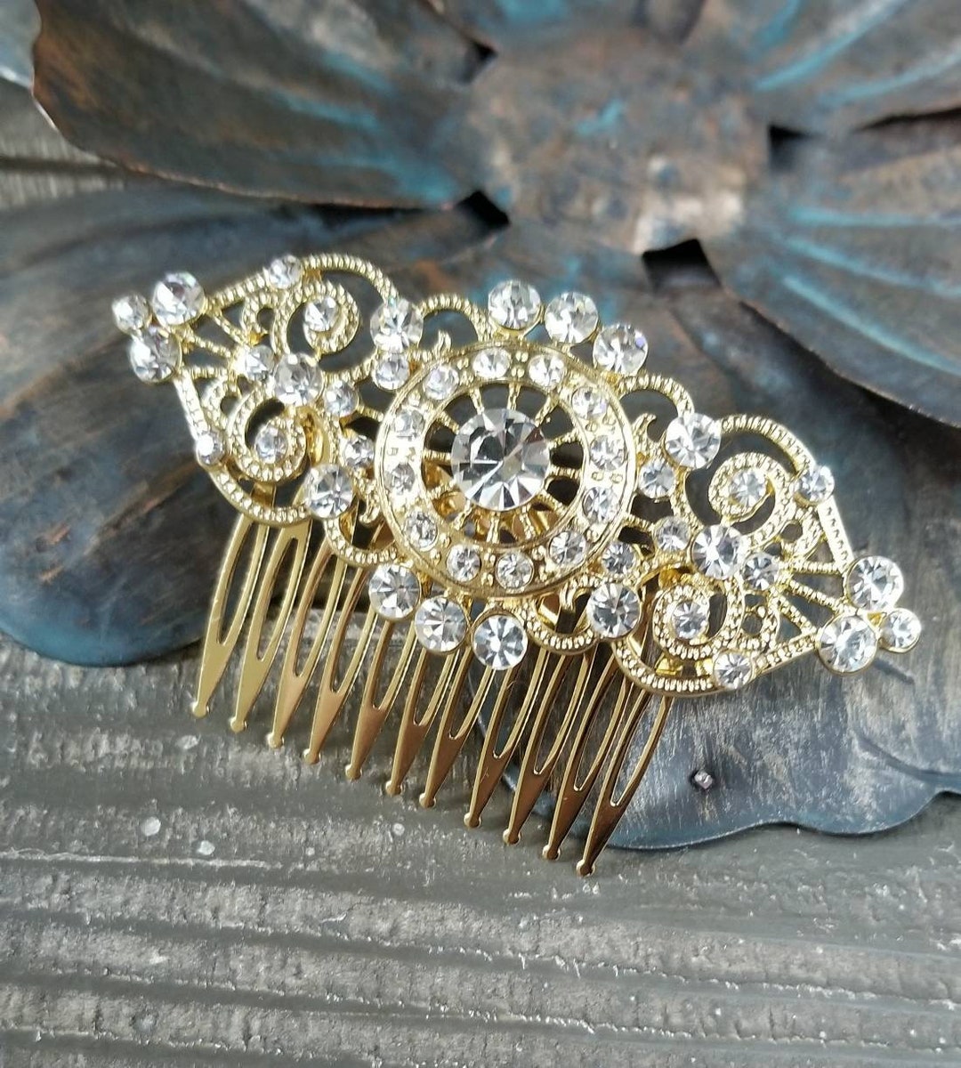 3" - Small Gold Comb - Gold Beaded Hair Clip - Gold Wedding Hair Comb ...