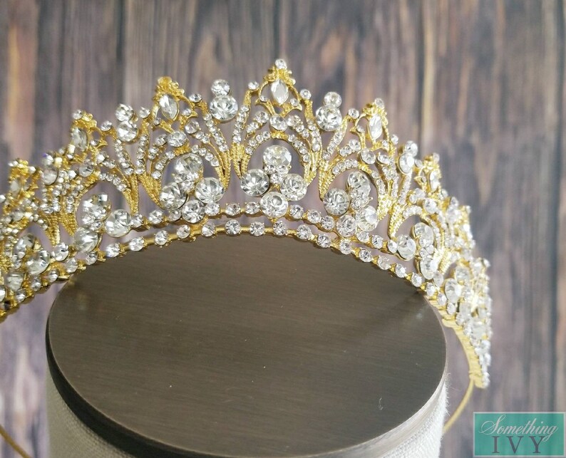 2" Gold Tiara, Gold Crystal Tiara, Gold Headband, Gold Tiaras, Gold ...