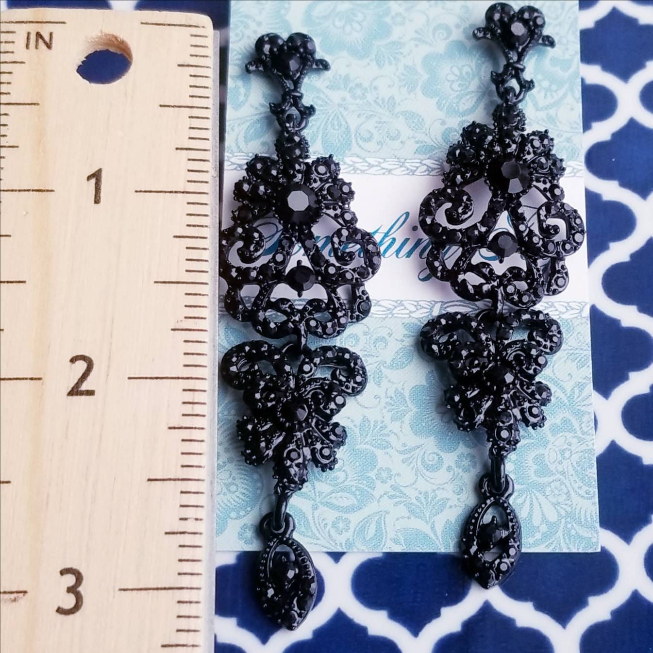 3 Black Drop Earrings Black Chandelier Earrings - Etsy