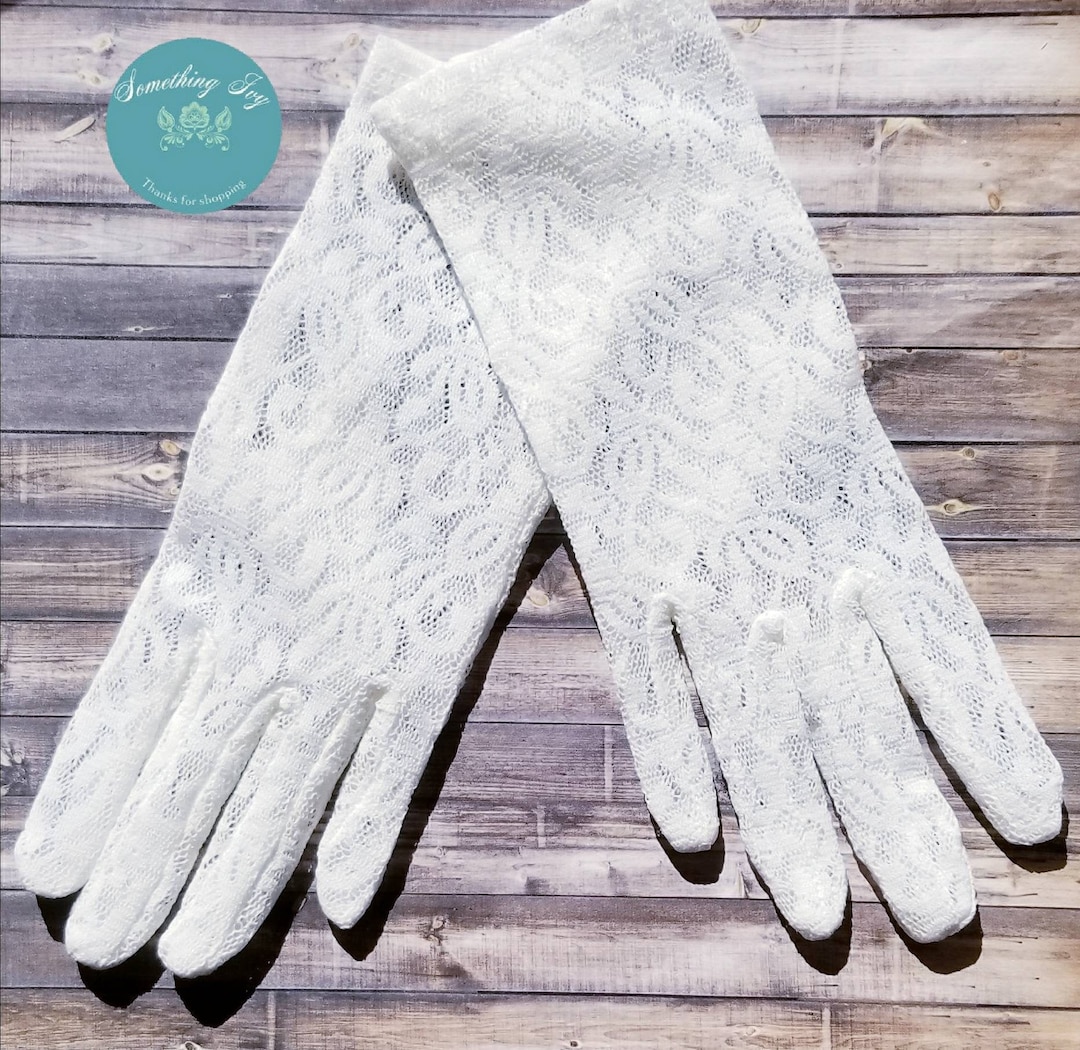 9" - Ivory Short Lace Gloves - Lace Formal Wear Gloves - Lace Costume ...