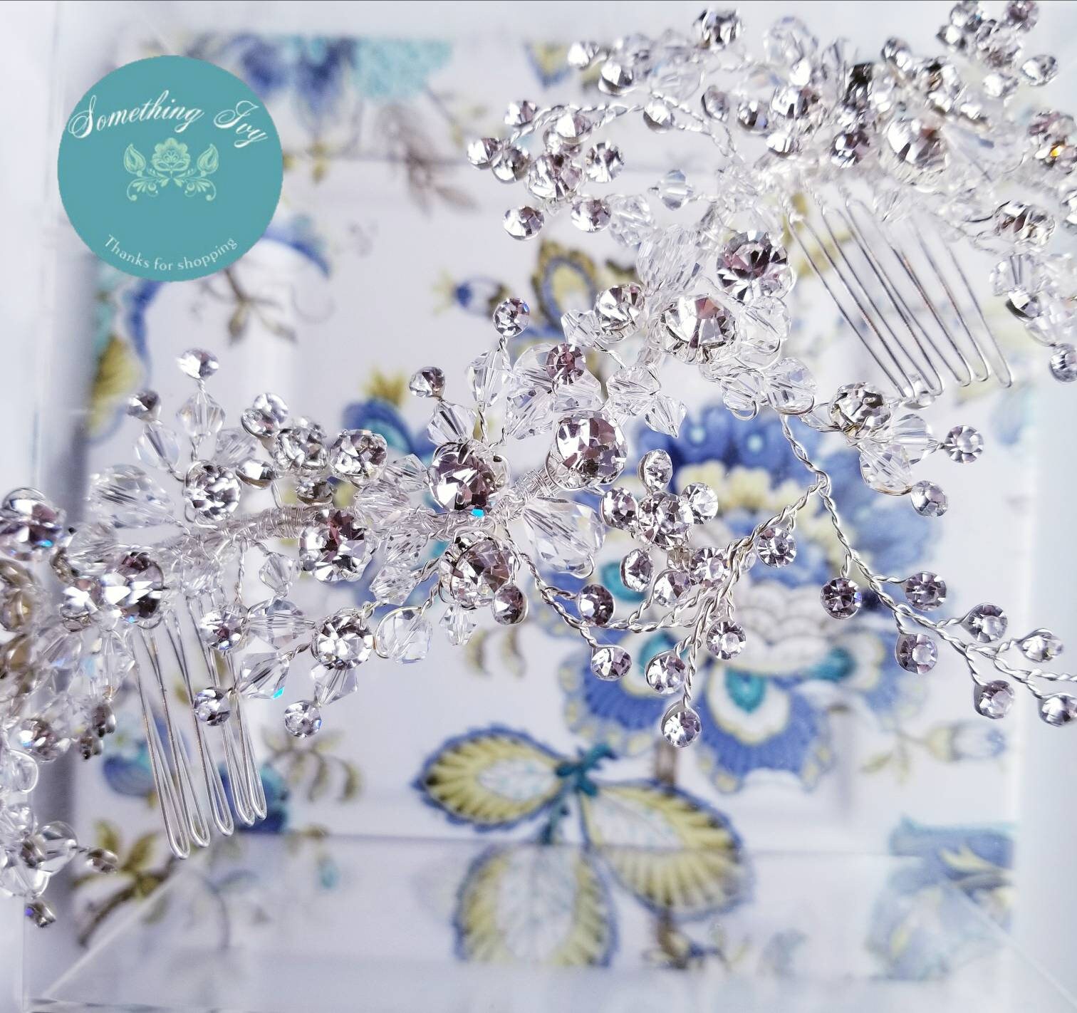 Crystal Silver Double Comb Bridal Combs Silver Combs Art | Etsy