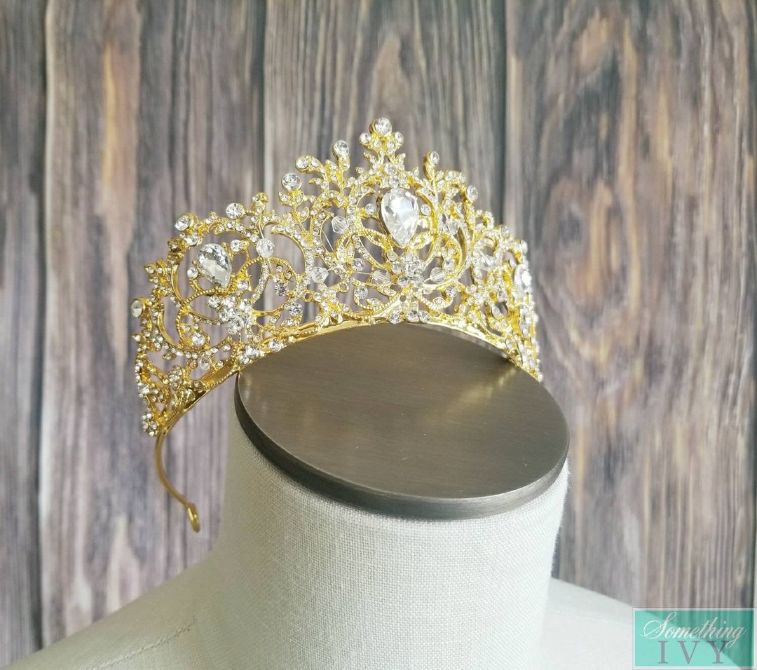 2.5" Gold - Tiara Gold Crystal Tiara, Gold Crown, Gold Headband, Gold ...