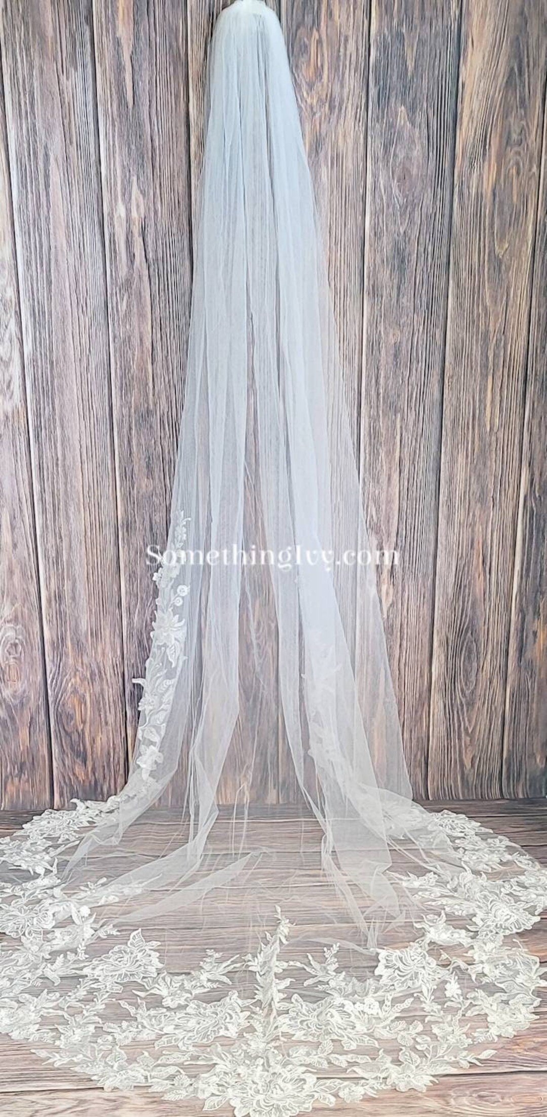 Fast Ship - 120" Ivory Scallop Lace Beaded Cathedral Wedding Veil ...