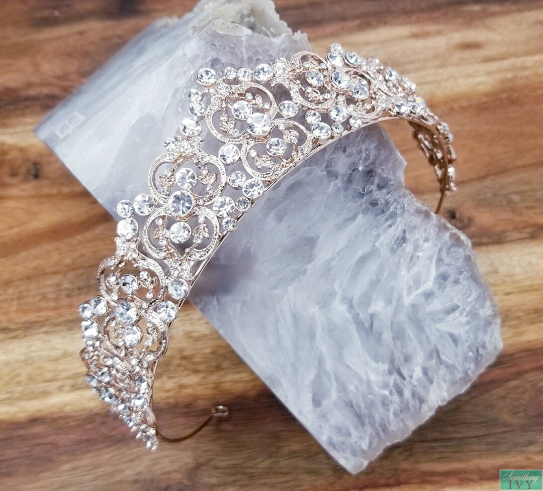 Ship Fast - 1.75" Rose Gold Tiara - Rose Gold High Tiara - Rose Gold ...