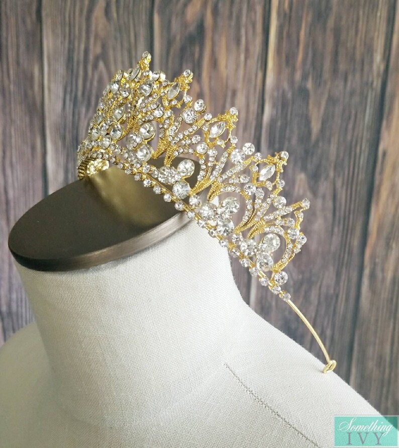 2" Gold Tiara, Gold Crystal Tiara, Gold Headband, Gold Tiaras, Gold ...