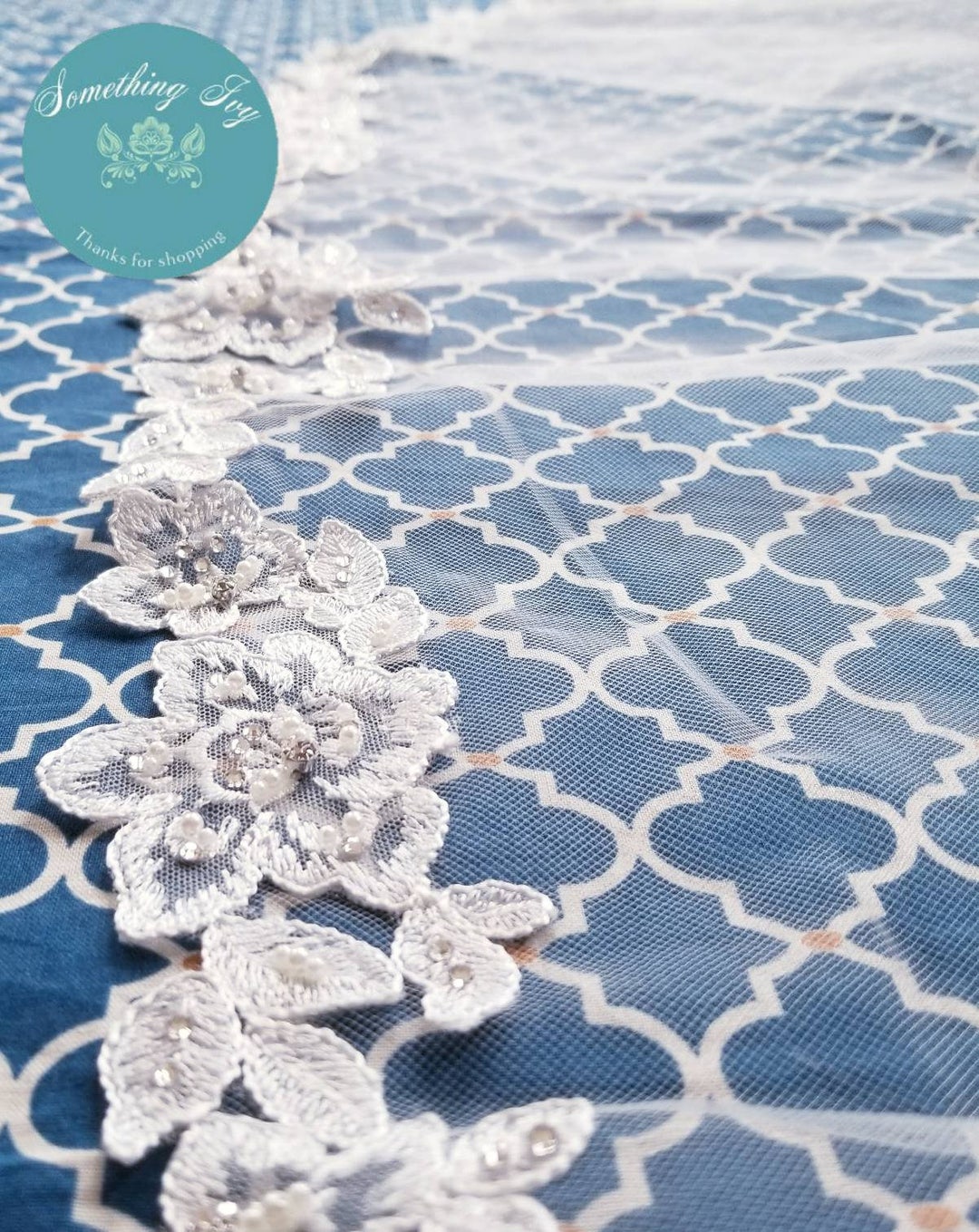108" - Cathedral English Tulle Beaded Lace Wedding Veil - Long Veils ...