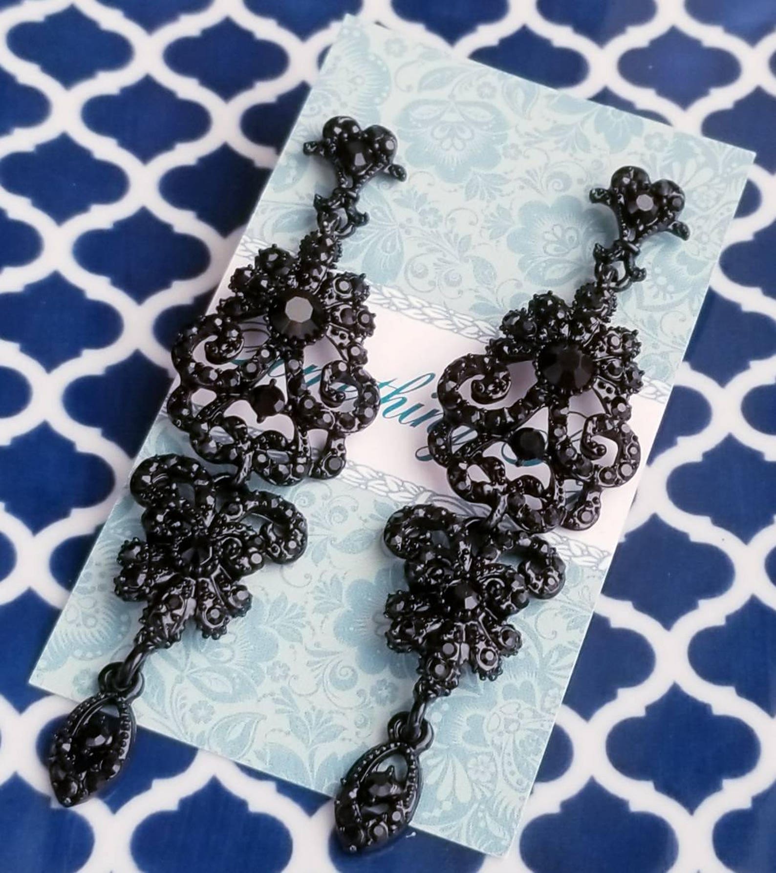 3 Black Drop Earrings Black Chandelier Earrings - Etsy