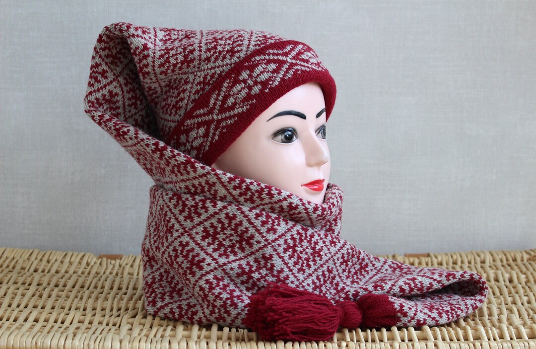 Norweger Strickschal Mütze Wollstrickmütze Schneeflocken - Etsy.de