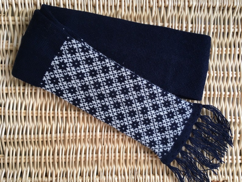 Winter Knit Wool Scarf Blue Norwegian Scarf Snowflakes Knit - Etsy