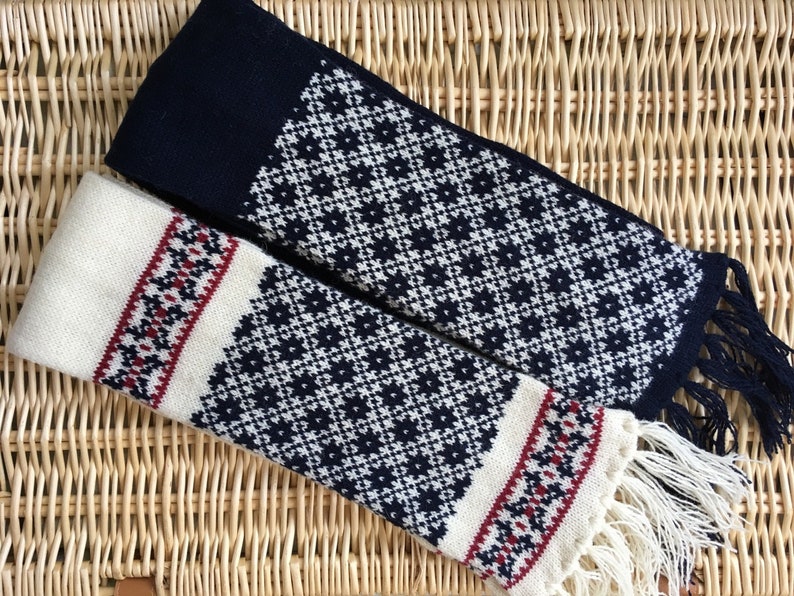 Winter Knit Wool Scarf Blue Norwegian Scarf Snowflakes Knit - Etsy