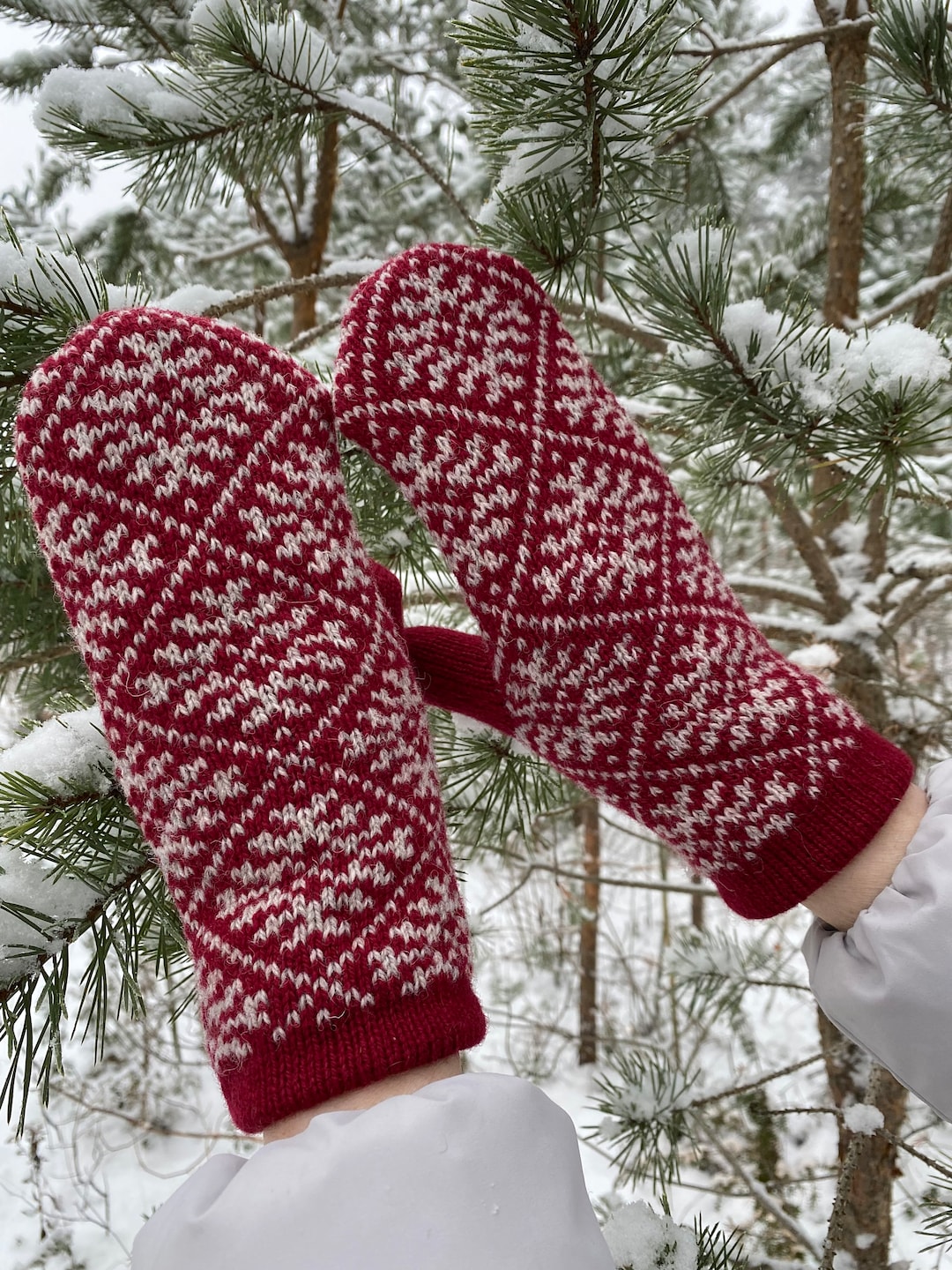 Norwegian Double Knit Mittens, Red Double Mittens,snowflake Mittens ...