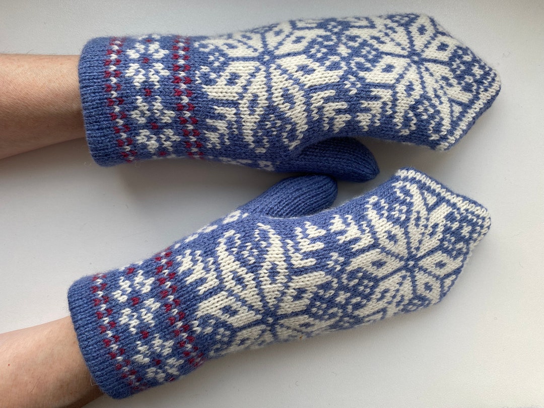 Nordic Double Knit Mittens, Snowflake Double Mittens, Blue Mittens ...