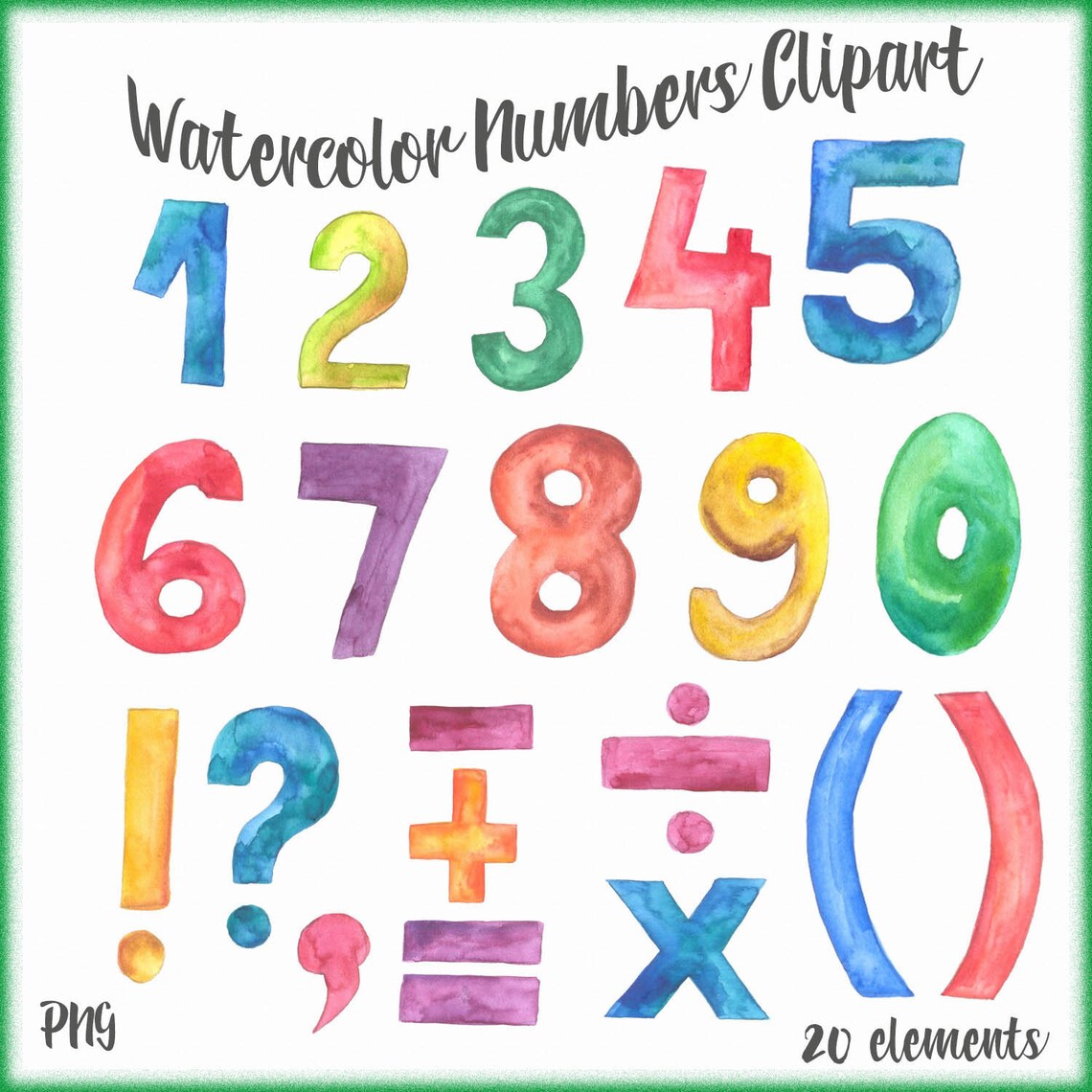 Watercolor numbers clipart Hand painted numbers number clip | Etsy