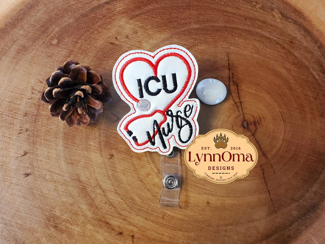 Digital File~ Embroidered ICU Nurse Badge Reel Design for Machine ...