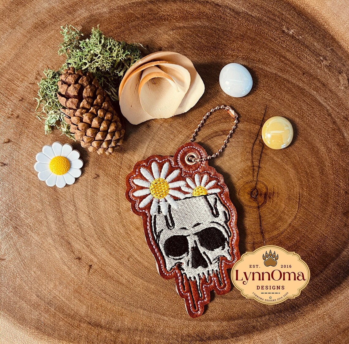 Digital File Embroidered Daisy Skull Key Fob Design for - Etsy