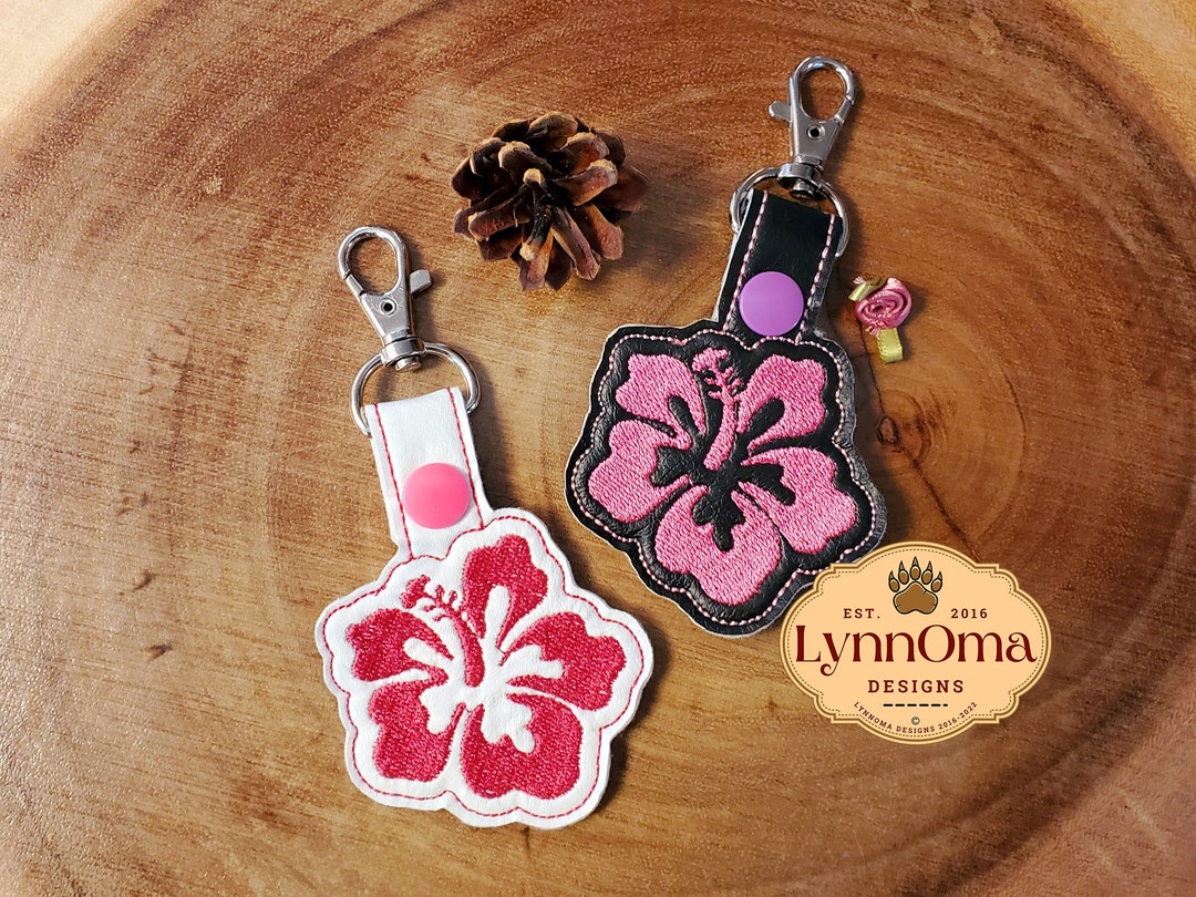 Embroidered Hibiscus Snap Tab Design: Machine Embroidery File (digital ...