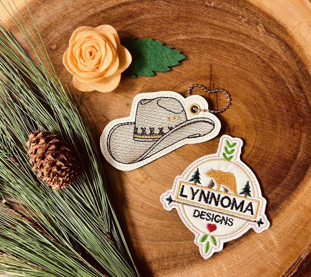 Embroidered Cowboy Hat Key Fob Design: Western Keychain, Bookmark (4x4 ...