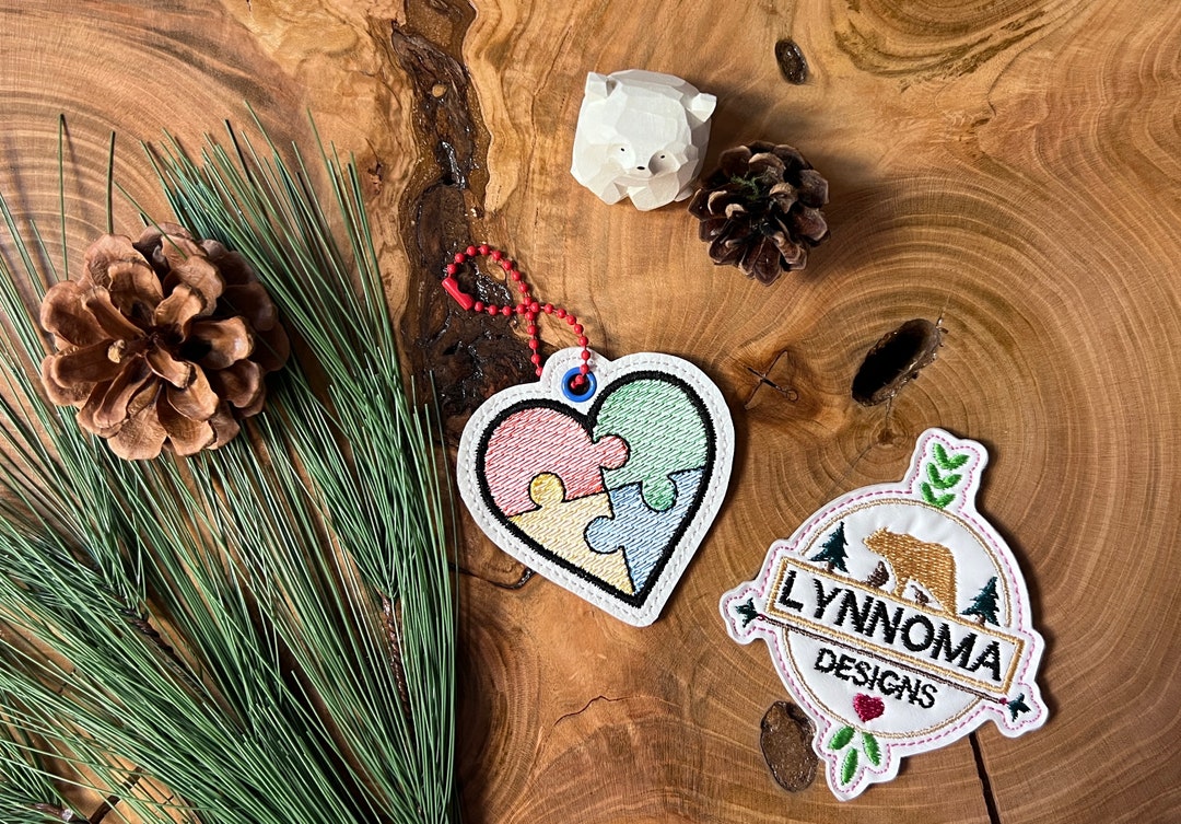 Digital File ~ Embroidered Autism Awareness Heart Fob Bookmark Design ...