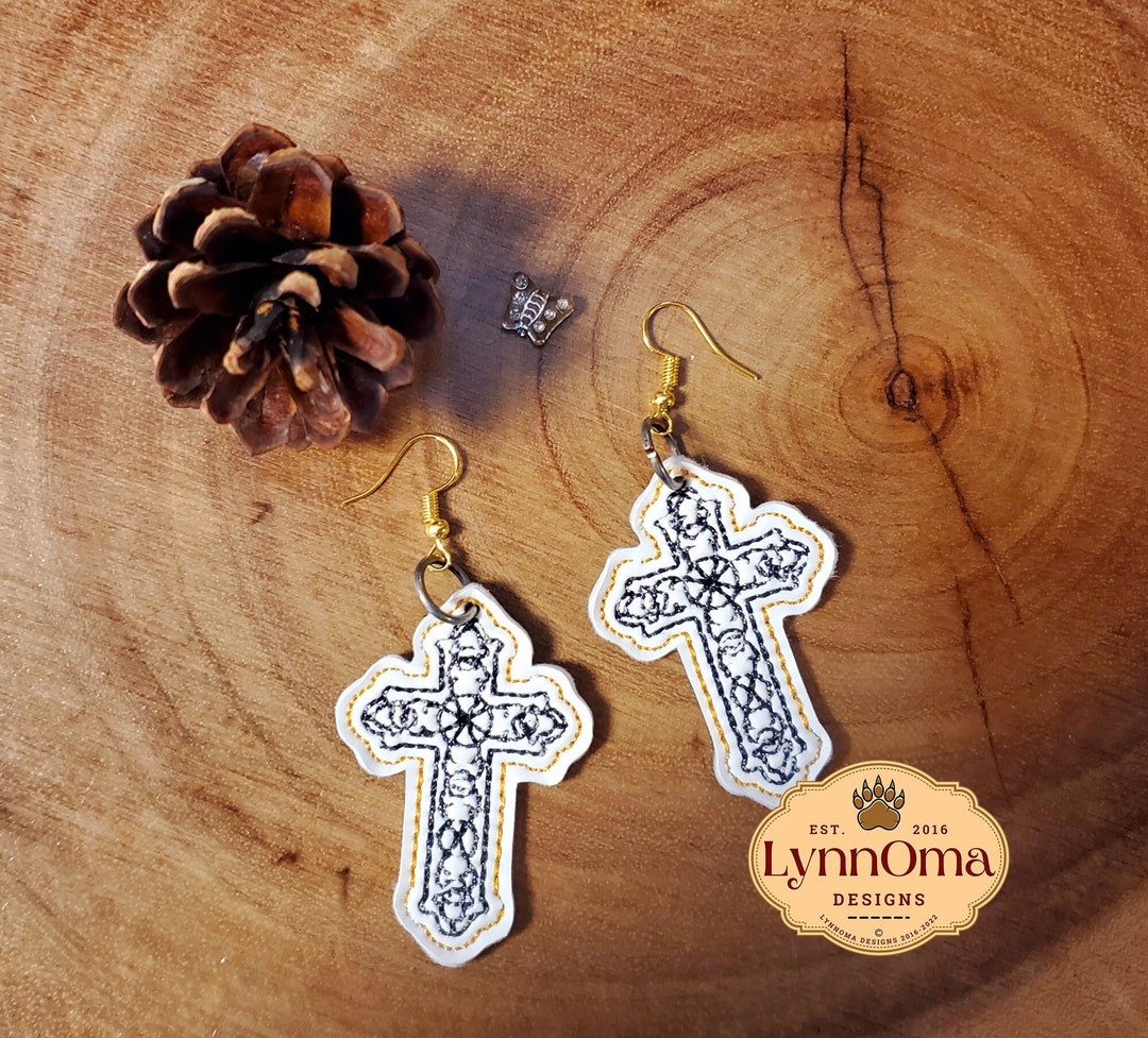 Digital File~ Embroidered Cross Earrings Design for Machine Embroidery ...