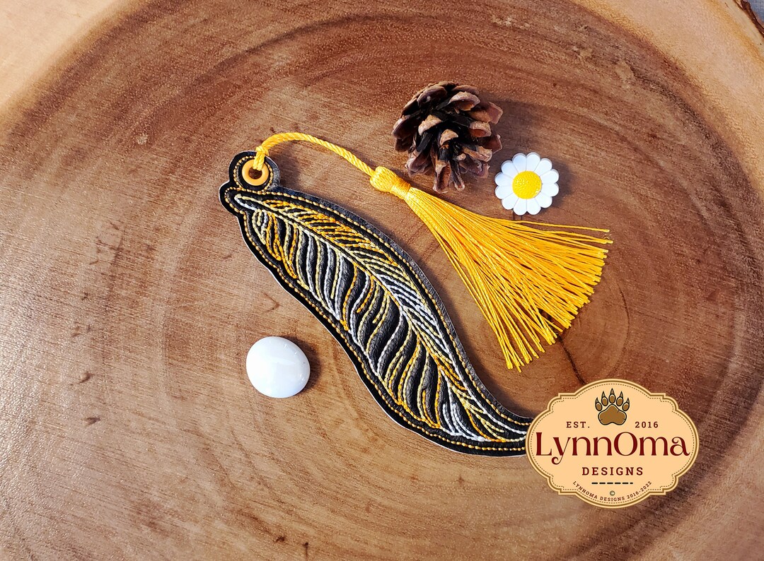 Embroidered Feather Bookmark Design: 4x4 Machine Embroidery (digital ...