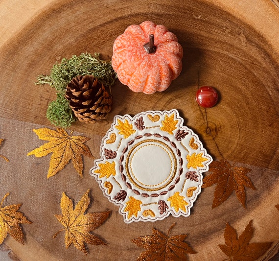 Digital File Embroidered Fall Leaf Coaster Design for - Etsy