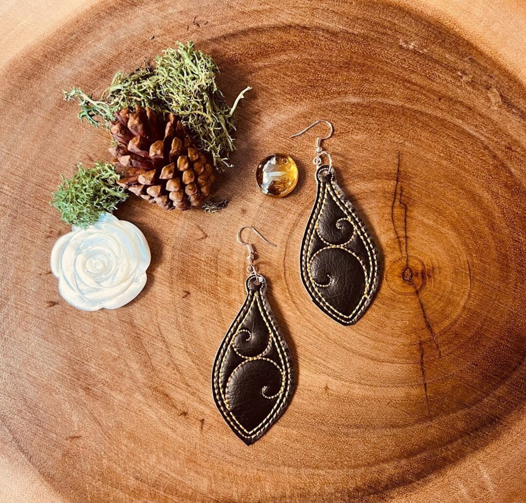 Digital File ~ Embroidered Gold Swirl Earrings Design for Machine ...