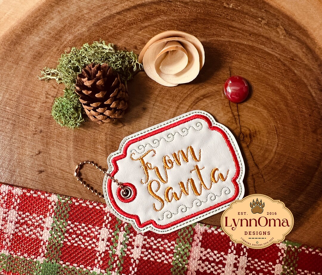 Digital File ~ Embroidered Christmas Holiday Gift Tag From Santa Design ...