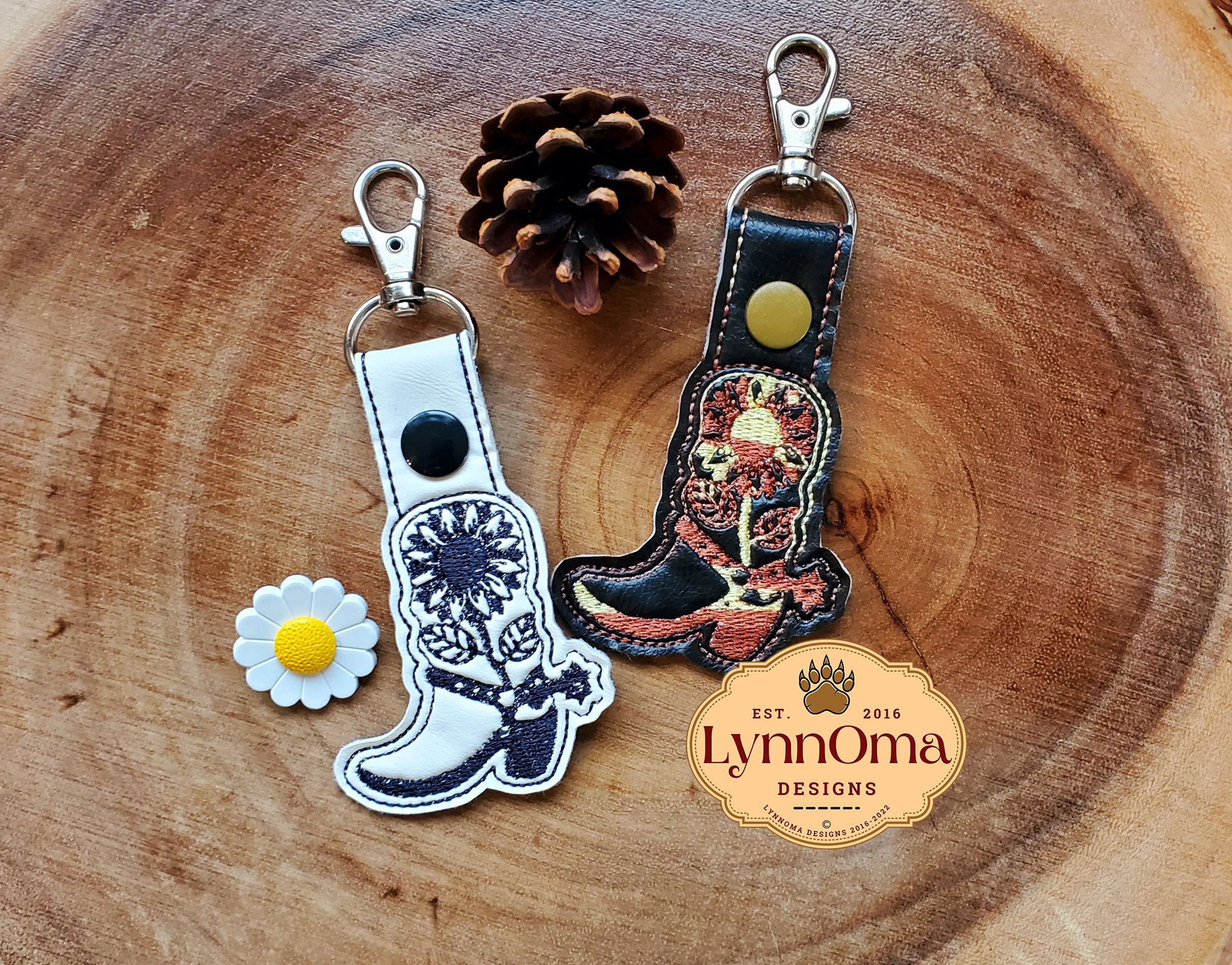 Digital File Embroidered Sunflower Cowboy Boot Key Chain Fob - Etsy