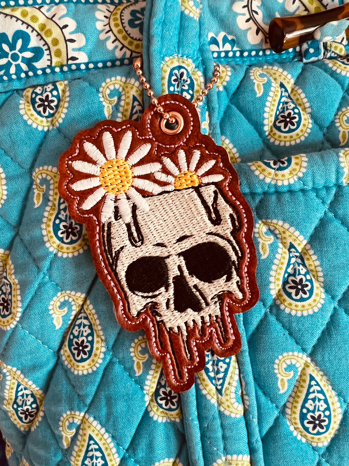 Digital File Embroidered Daisy Skull Key Fob Design for - Etsy