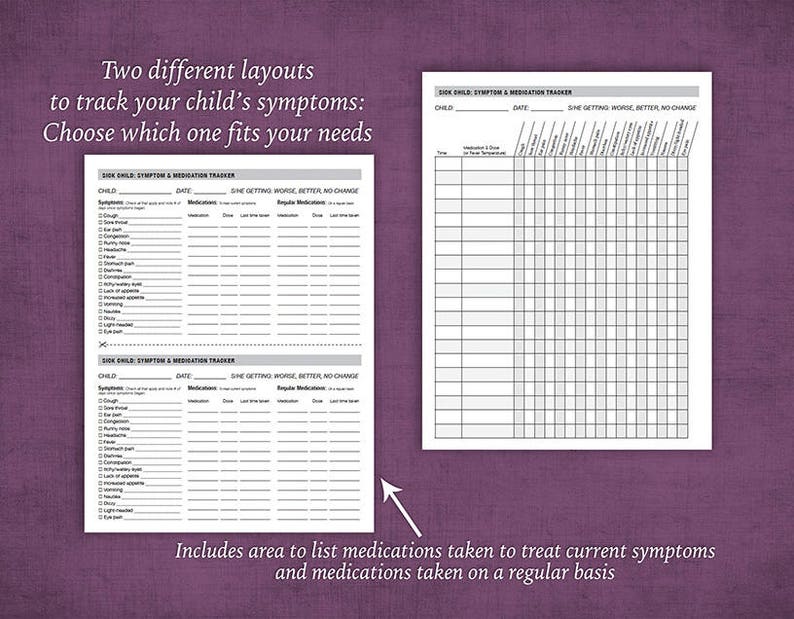 Sick/ill Child Symptom and Medication Tracker Printable PDF - Etsy ...