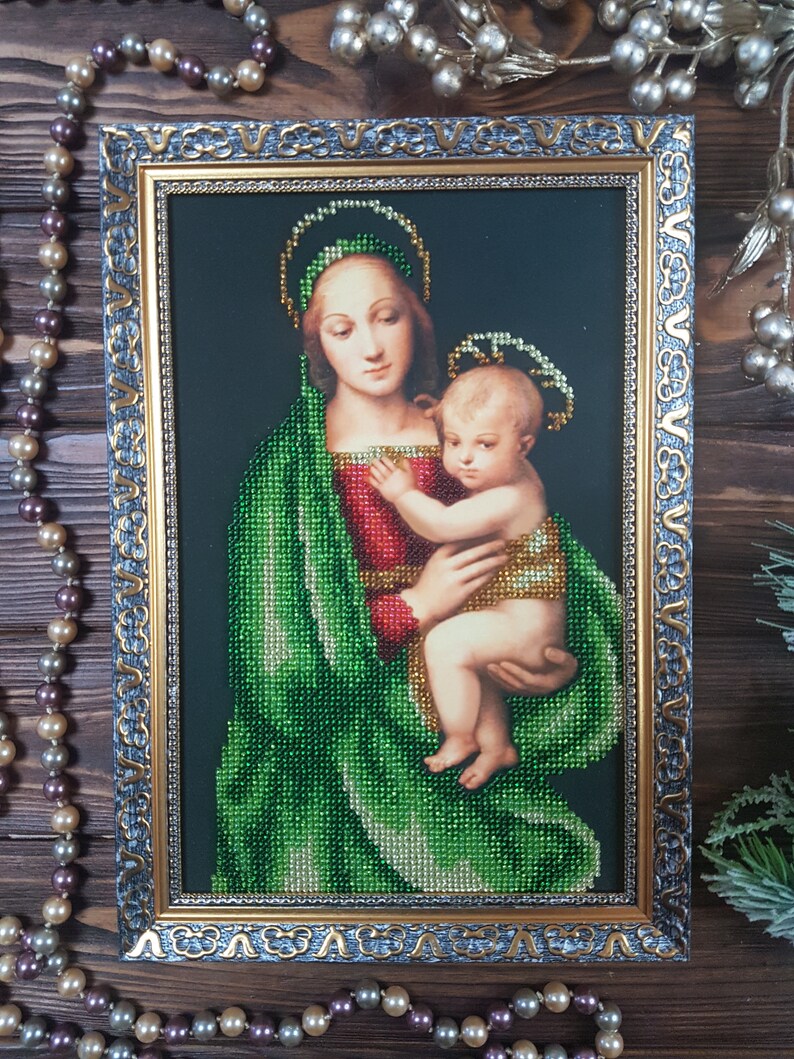 Beaded embroidery kit Madonna and the Child beaded cross | Etsy