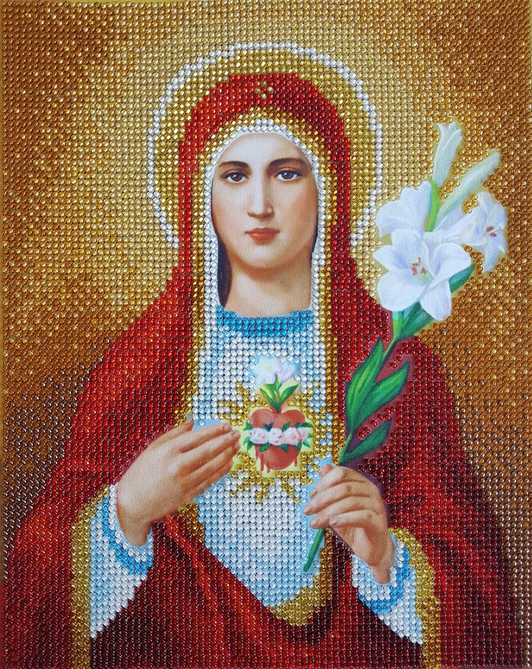 Immaculate Heart of Mary Bead Embroidery Kit Religion Catholic Icon DIY ...