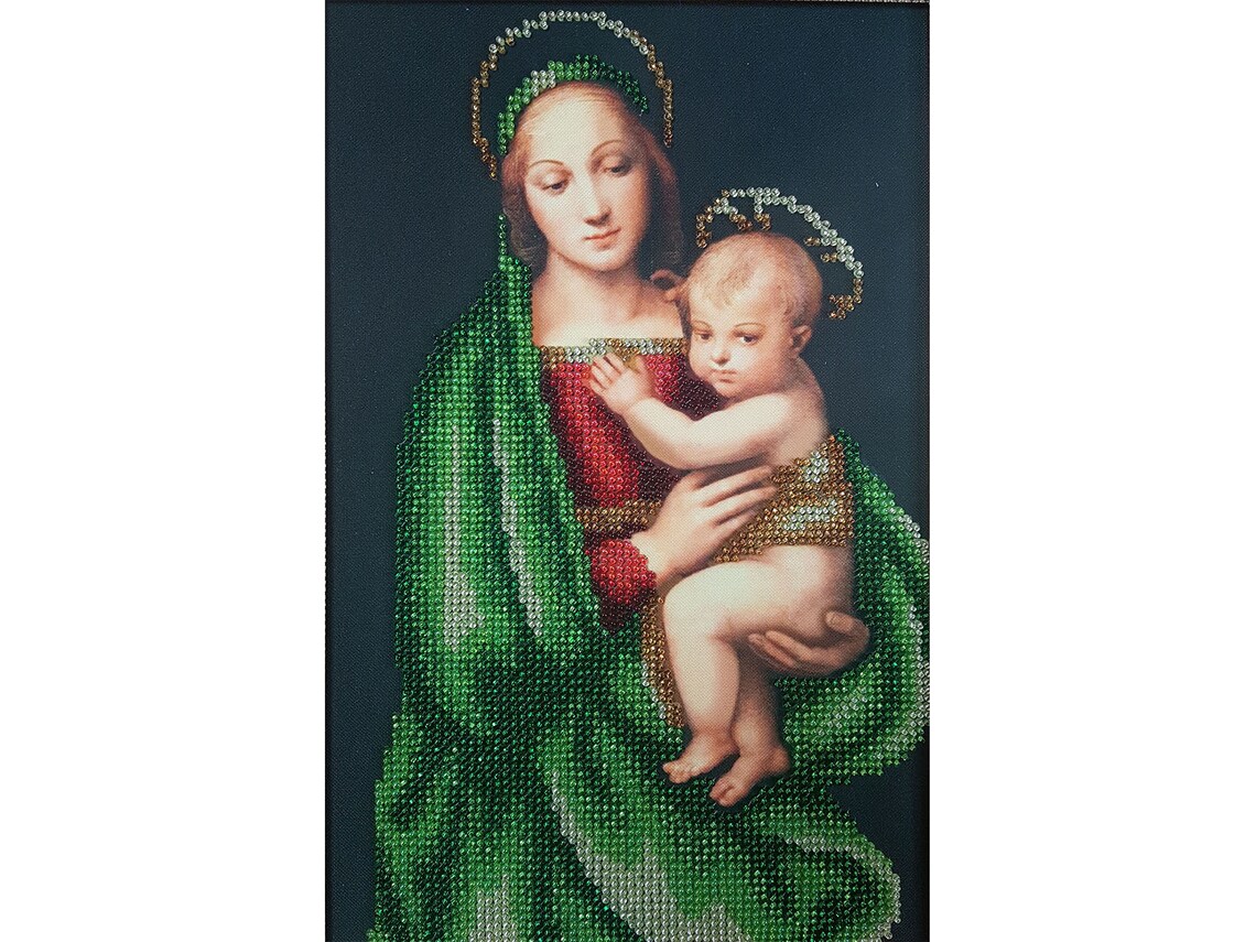 Beaded embroidery kit Madonna and the Child beaded cross | Etsy