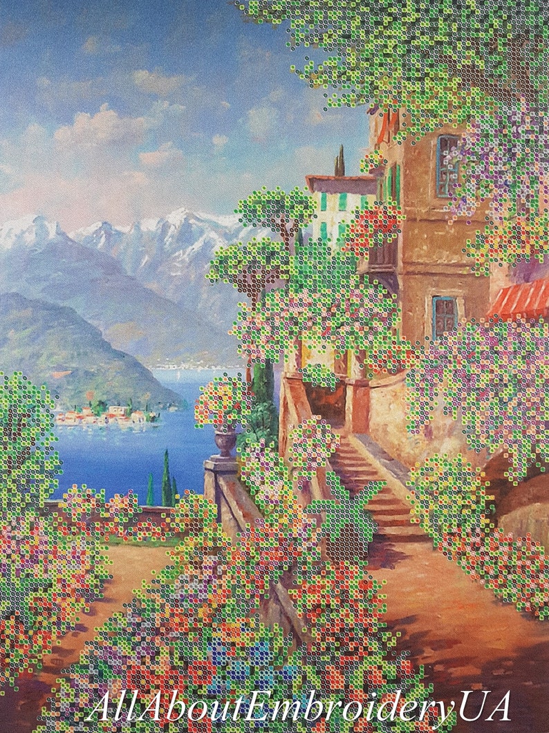 Beaded cross stitch kit Beach Town Bead embroidery needlepoint | Etsy