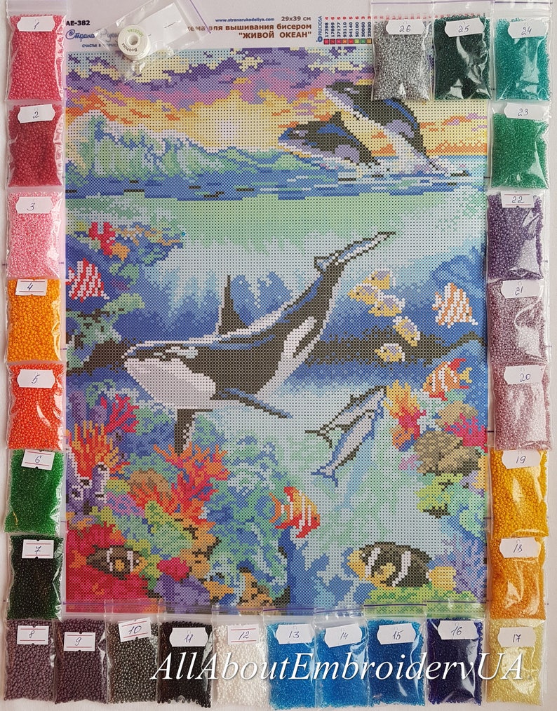 Bead Needlepoint Handcraft kit Sea Life Beaded cross stitch | Etsy