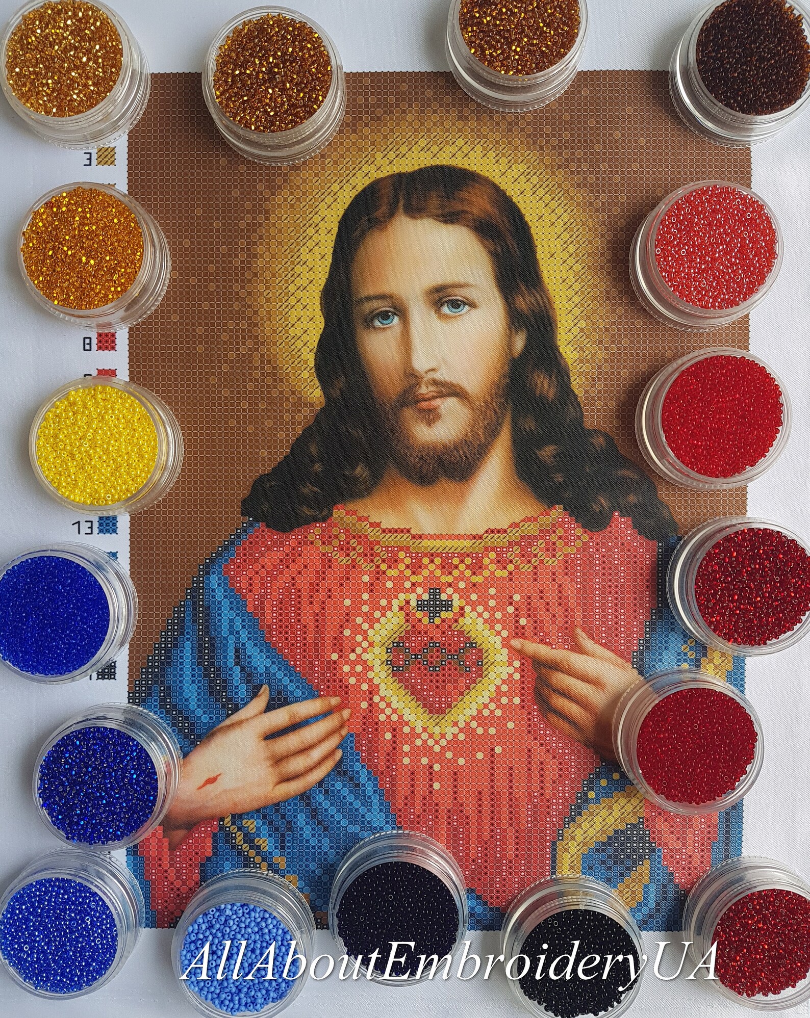 Sacred Heart of Jesus Christ bead embroidery DIY kit | Etsy