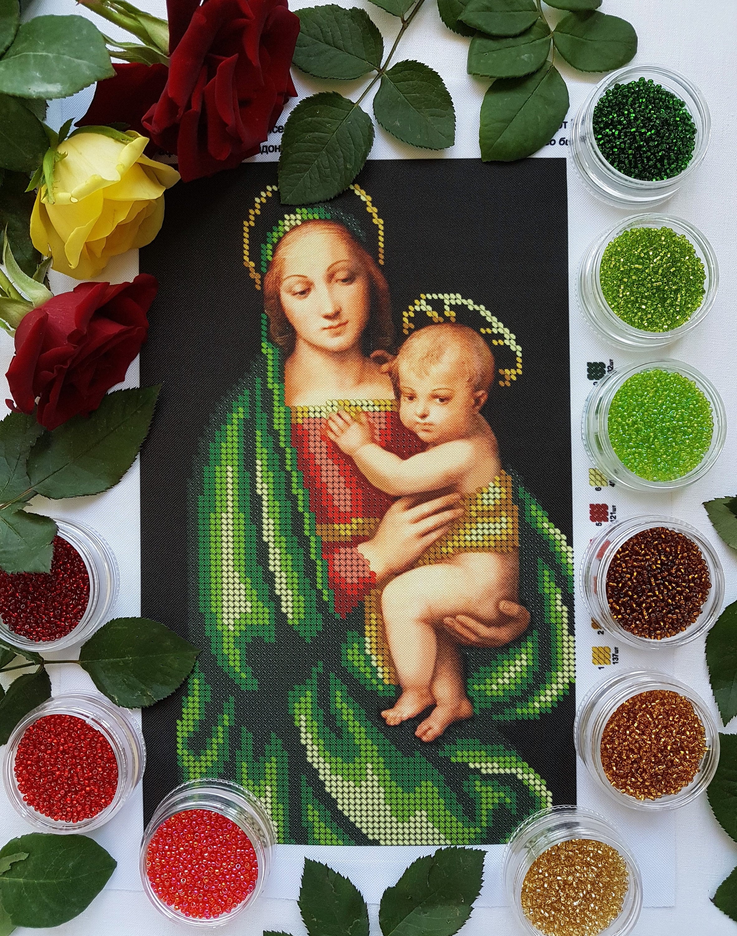 Beaded embroidery kit Madonna and the Child beaded cross | Etsy