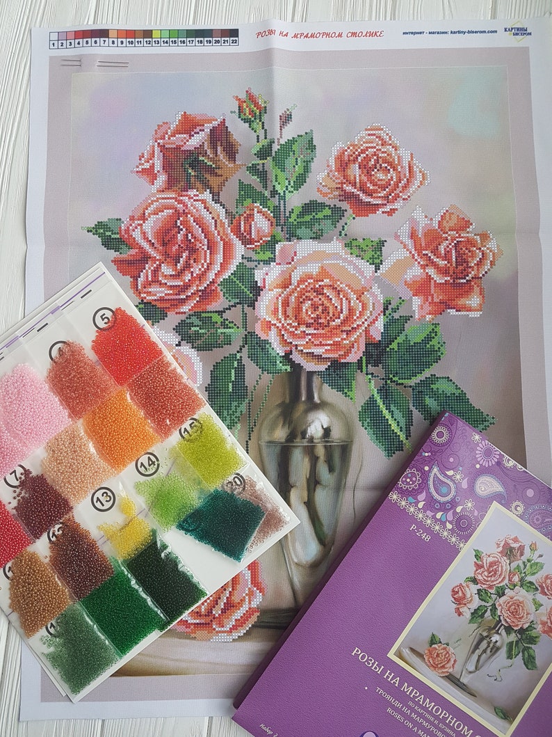Bead Embroidery Kit Roses Needlepoint Tapestries Kit Floral Hand ...