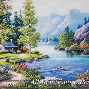 Beadpoint Kit Mountain Lake Landscape Bead Embroidery Pattern Summer ...
