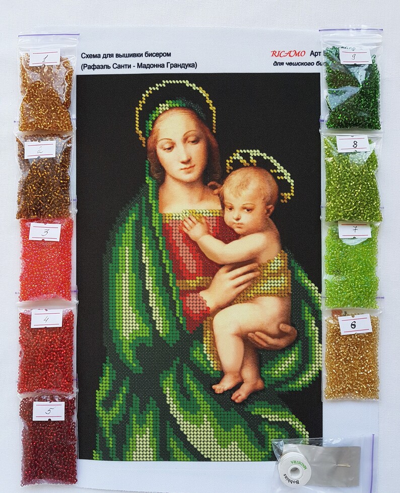 Beaded embroidery kit Madonna and the Child beaded cross | Etsy