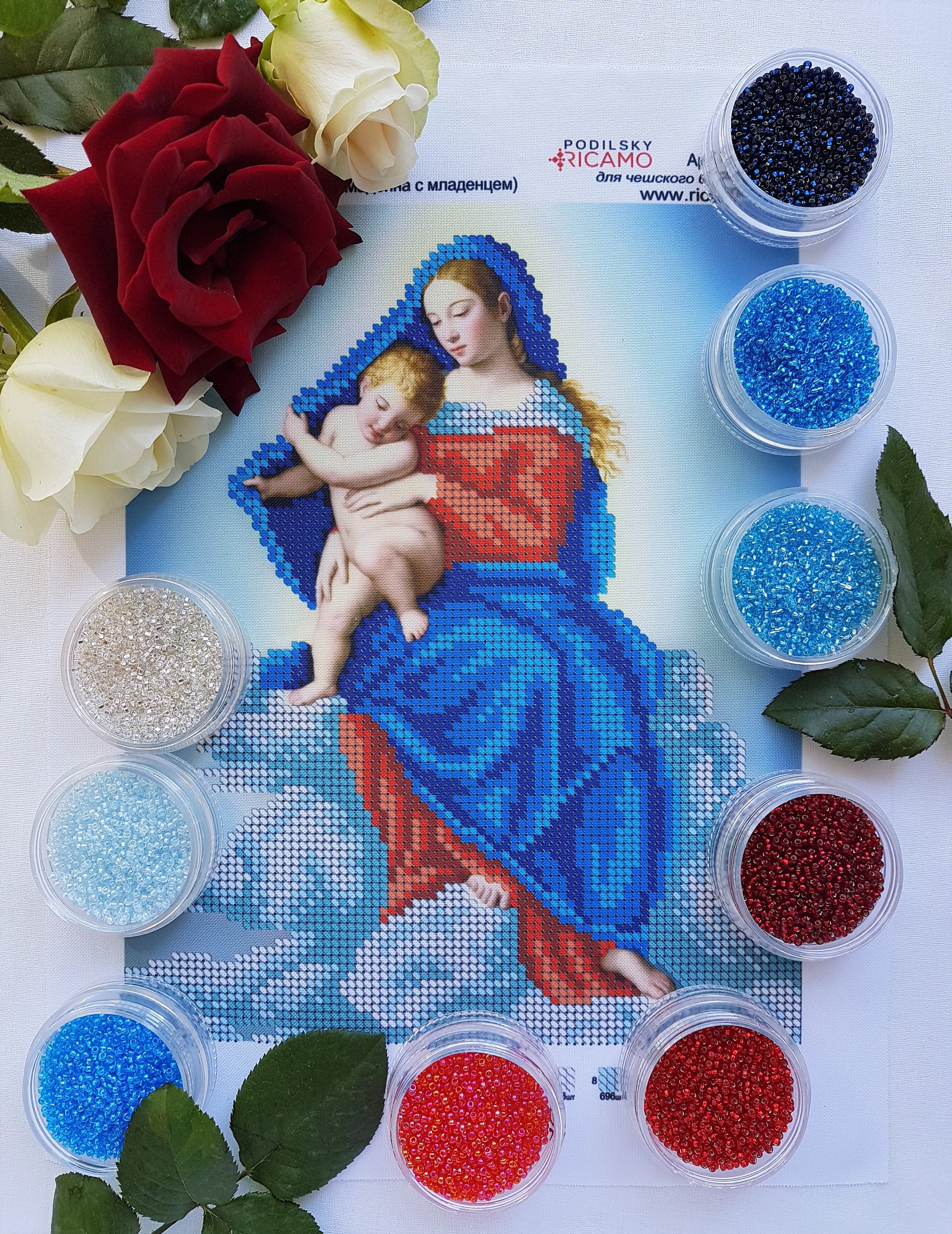 Beaded embroidery kit Virgin Mary and Child Jesus beaded | Etsy